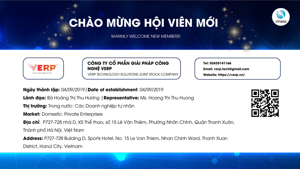 Chúc mừng Công ty CP Giải pháp Công nghệ VERP trở thành Hội viên của VINASA